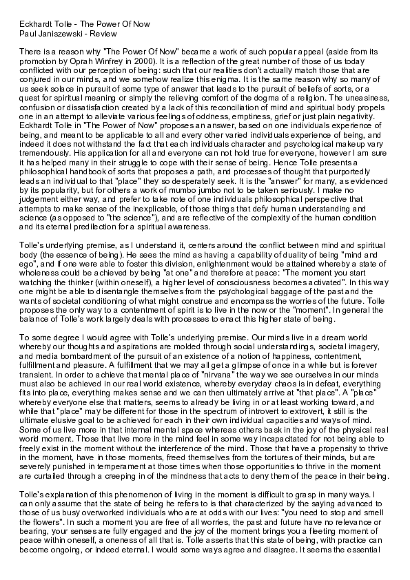 (PDF) Eckhardt Tolle -The Power Of Now /Paul Janiszewski -Review