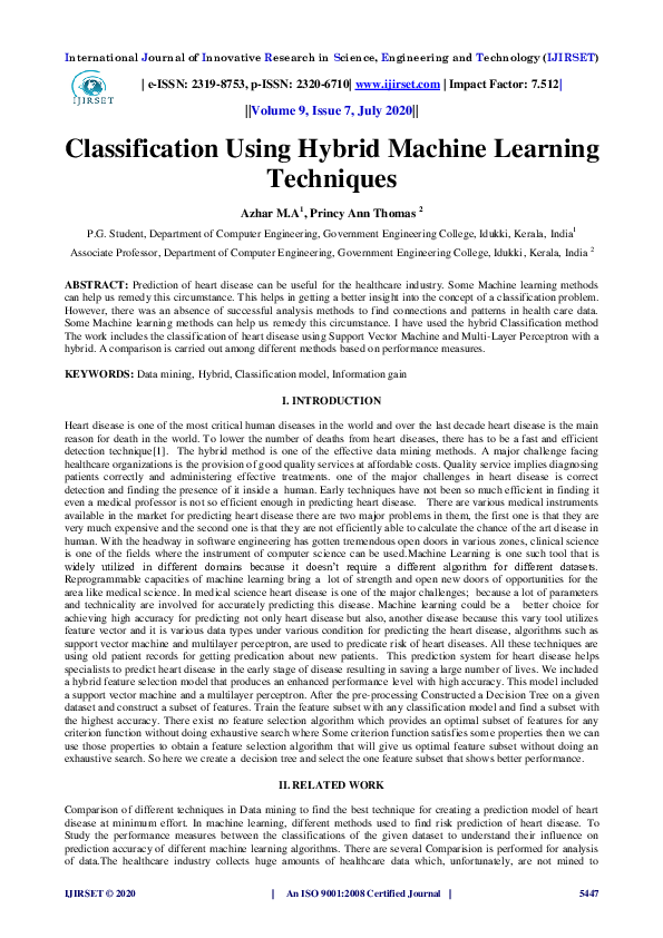 Pdf Classification Using Hybrid Machine Learning Techniques Princy Ann Thomas