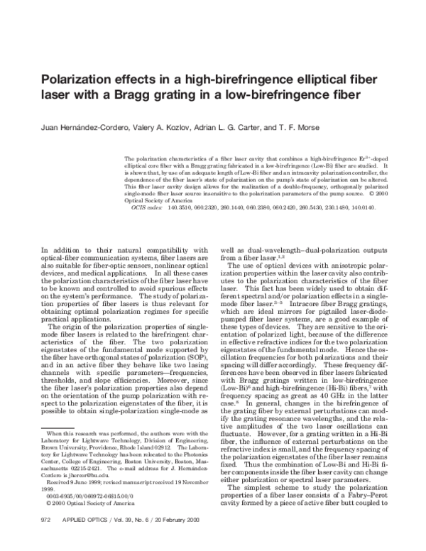 (PDF) Polarization effects in a high-birefringence elliptical fiber laser with a Bragg grating ...