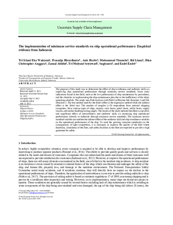 (PDF) The implementation of minimum service standards on ship ...