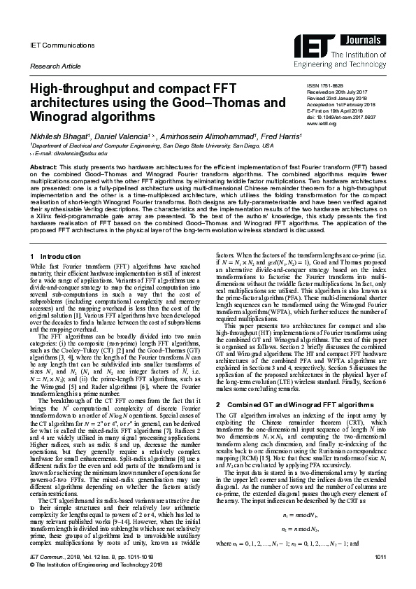 Pdf High‐throughput And Compact Fft Architectures Using The Good Thomas And Winograd Algorithms