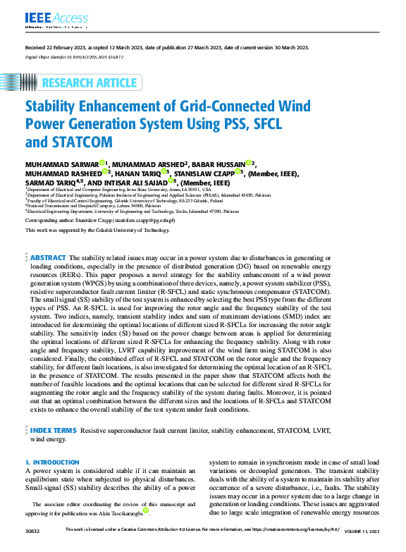 (PDF) Stability Enhancement of Grid-Connected Wind Power Generation System Using PSS, SFCL and ...