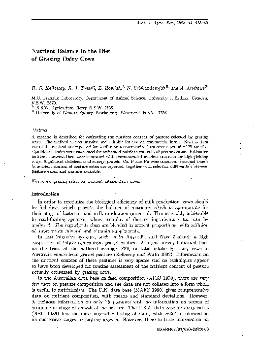 (PDF) Nutrient balance in the diet of grazing dairy cows