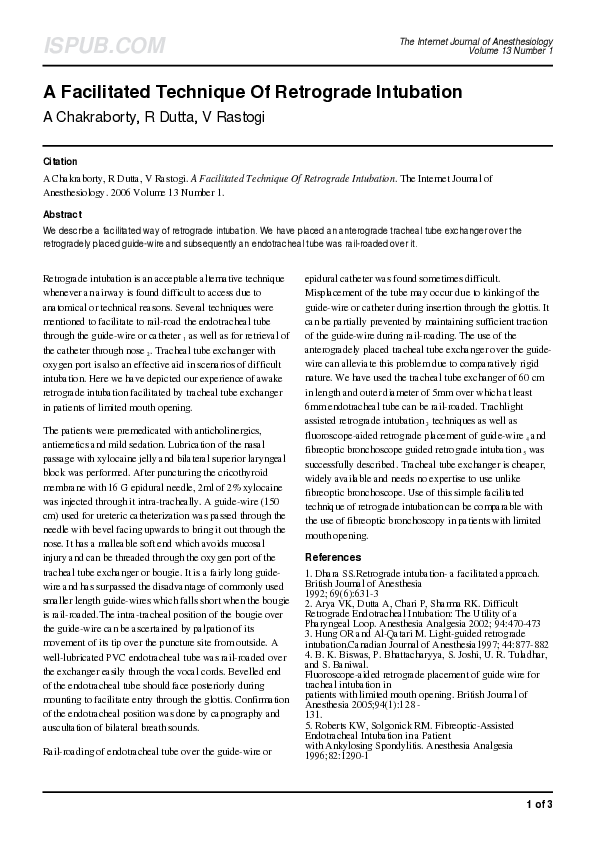 (PDF) A Facilitated Technique Of Retrograde Intubation