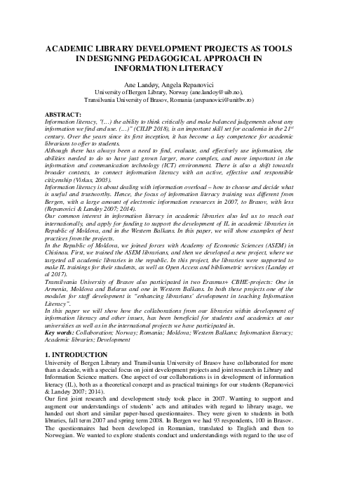 (PDF) Academic Library Development Projects as Tools in Designing Pedagogical Approach in ...