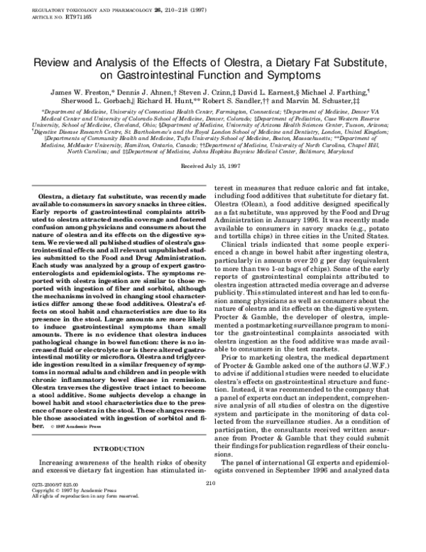 (PDF) Review and Analysis of the Effects of Olestra, a Dietary Fat ...