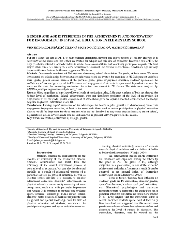 (PDF) Gender and age differences in the achievements and motivation for engagement in physical ...