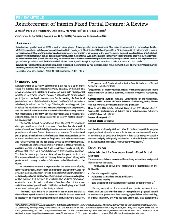 (PDF) Reinforcement of Interim Fixed Partial Denture: A Review