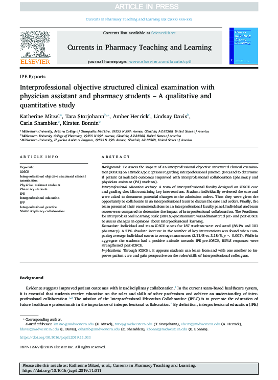 (PDF) Interprofessional objective structured clinical examination with physician assistant and ...