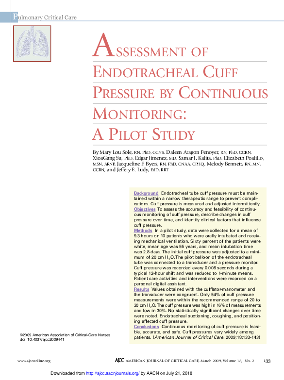 (PDF) Assessment of Endotracheal Cuff Pressure by Continuous Monitoring ...