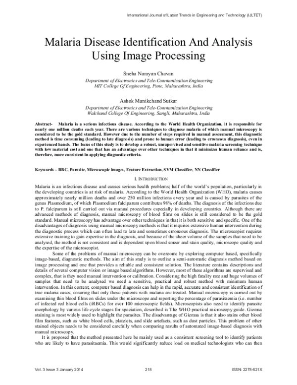 (PDF) Malaria Disease Identification and Analysis Using Image Processing