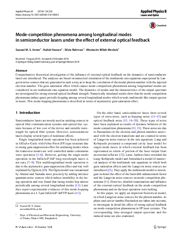 (PDF) Mode-competition phenomena among longitudinal modes in semiconductor lasers under the ...