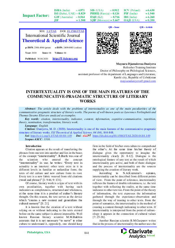 (PDF) Intertextuality is One of the Main Features of the Communicative ...