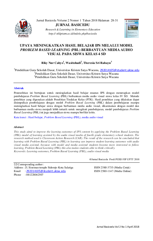 (PDF) Upaya Meningkatkan Hasil Belajar Ips Melalui Model Problem Based Learning (PBL) Berbantuan ...