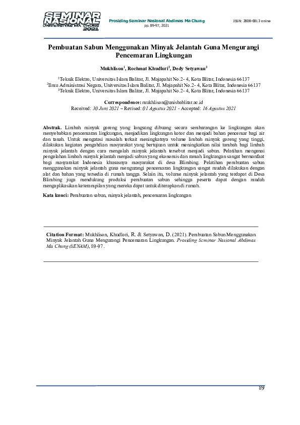 (PDF) Pembuatan Sabun Menggunakan Minyak Jelantah Guna Mengurangi Pencemaran Lingkungan