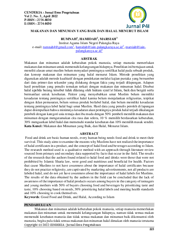 (PDF) Makanan Dan Minuman Yang Baik Dan Halal Menurut Islam