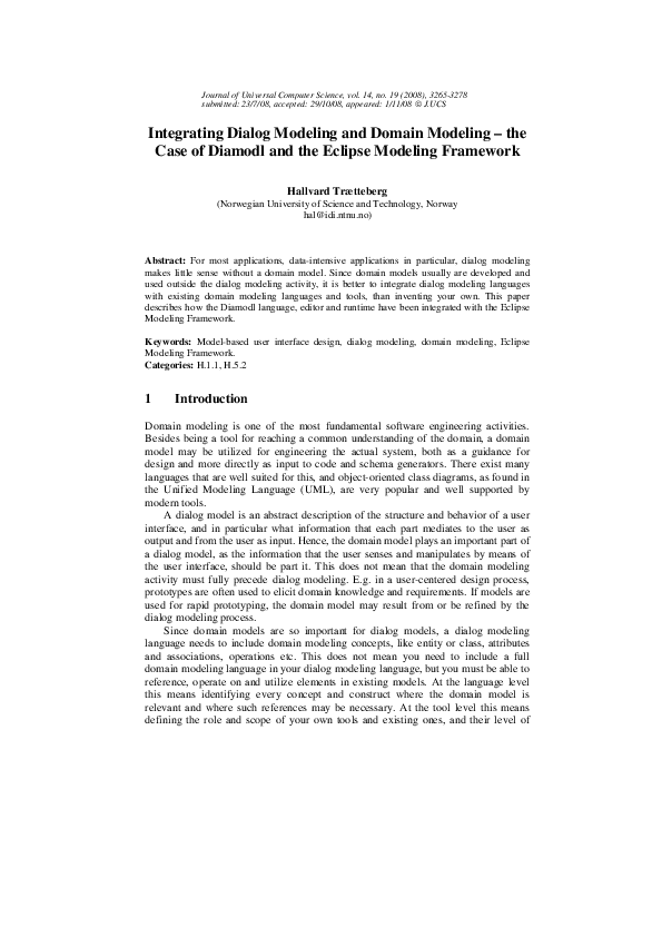 (PDF) Integrating Dialog Modeling and Domain Modeling: The Case of Diamodl and the Eclipse ...