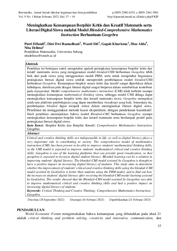 (PDF) Meningkatkan Kemampuan Berpikir Kritis dan Kreatif Matematis serta Literasi Digital Siswa ...