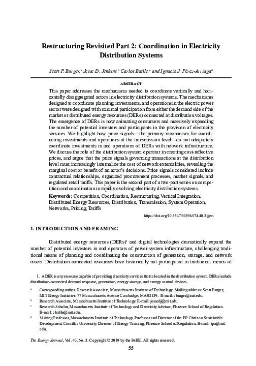 (PDF) Restructuring Revisited Part 2: Coordination in Electricity Distribution Systems