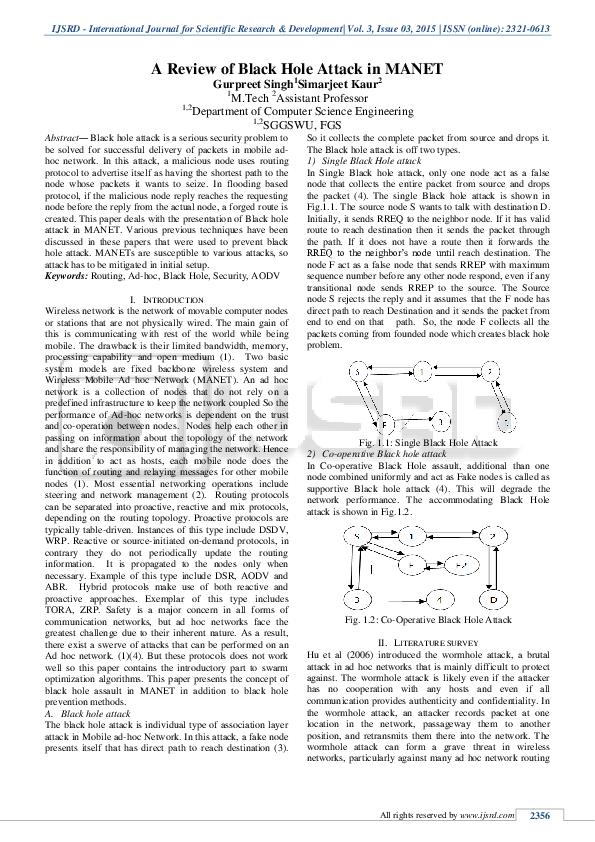 Pdf A Survey On Black Hole Attack In Manet