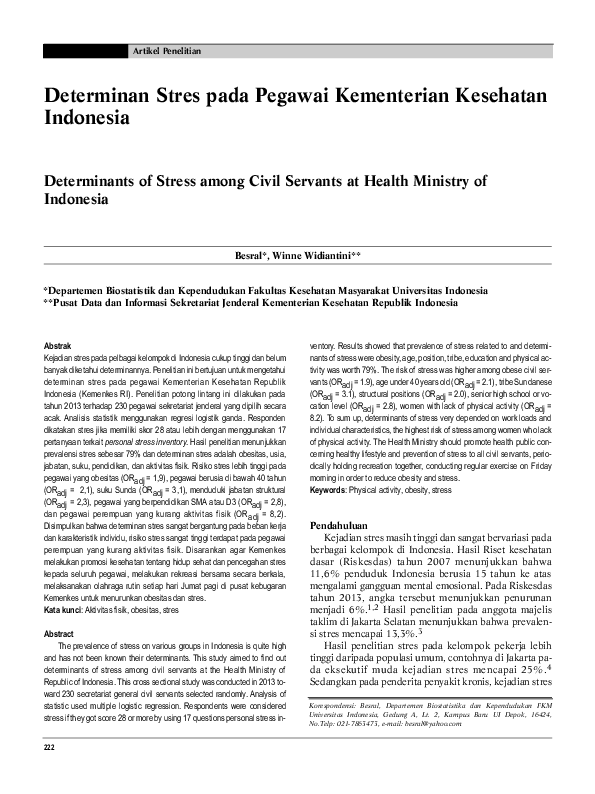 (PDF) Determinan Stres pada Pegawai Kementerian Kesehatan Republik ...