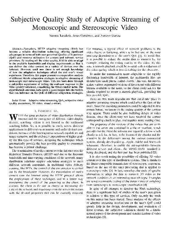 (PDF) Subjective Quality Study of Adaptive Streaming of Monoscopic and ...