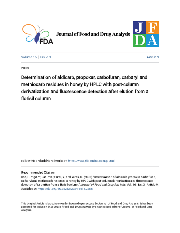 (PDF) Determination of aldicarb, propoxur, carbofuran, carbaryl and ...