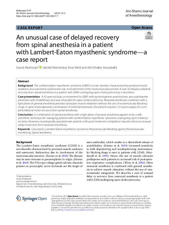 (PDF) An unusual case of delayed recovery from spinal anesthesia in a ...