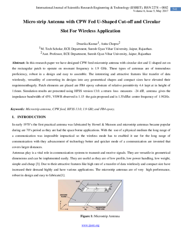 (PDF) Micro strip Antenna with CPW Fed U-Shaped Cut-off and Circular Slot For Wireless Application