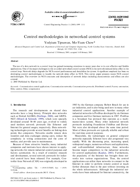 (PDF) Control methodologies in networked control systems (PDF) Control methodologies in networked control systems