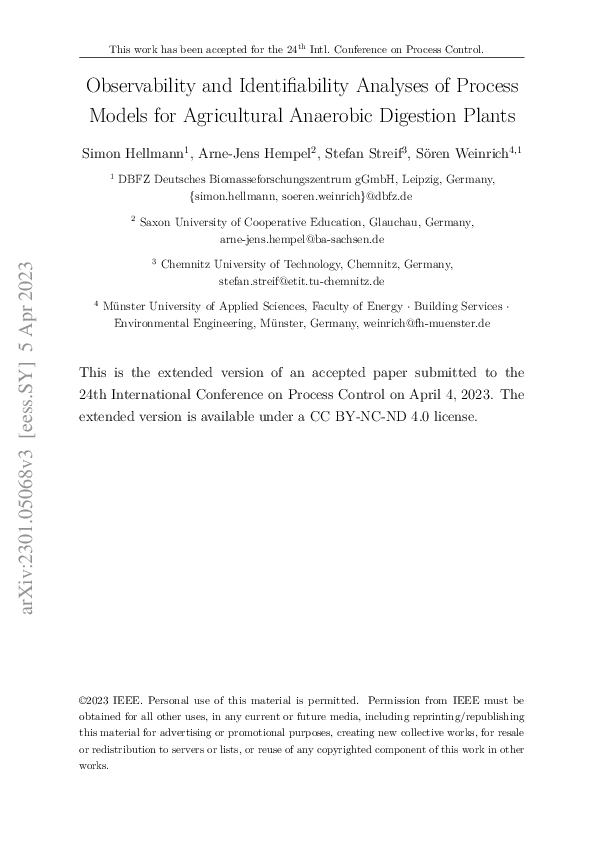 (PDF) Observability and Identifiability Analyses of Process Models for Agricultural Anaerobic ...
