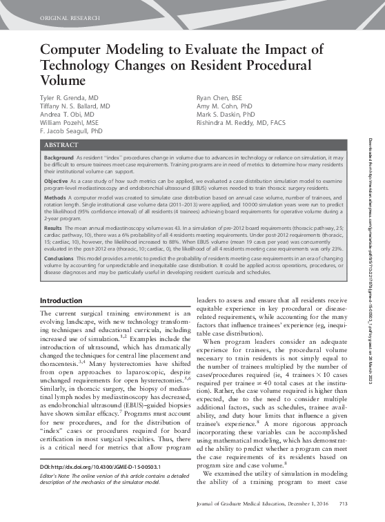 (PDF) Computer Modeling to Evaluate the Impact of Technology Changes on Resident Procedural Volume
