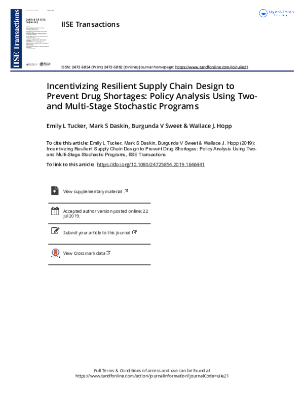 (PDF) Incentivizing resilient supply chain design to prevent drug shortages: policy analysis ...