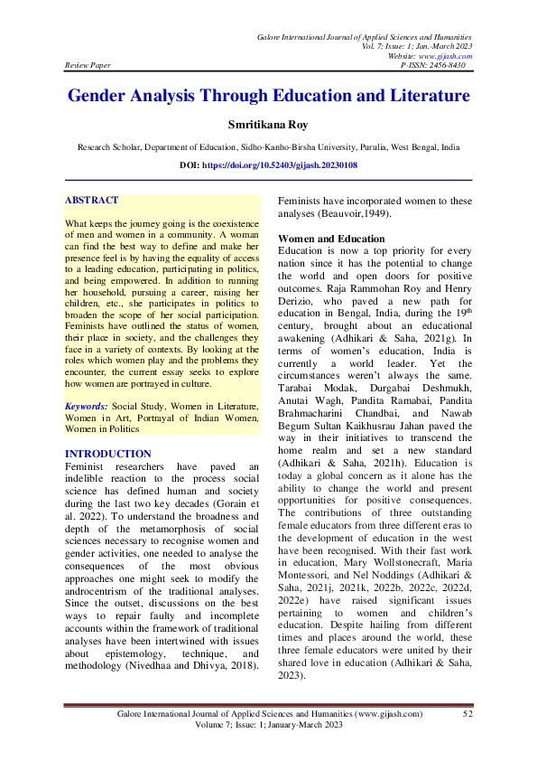 (PDF) Gender Analysis Through Education and Literature