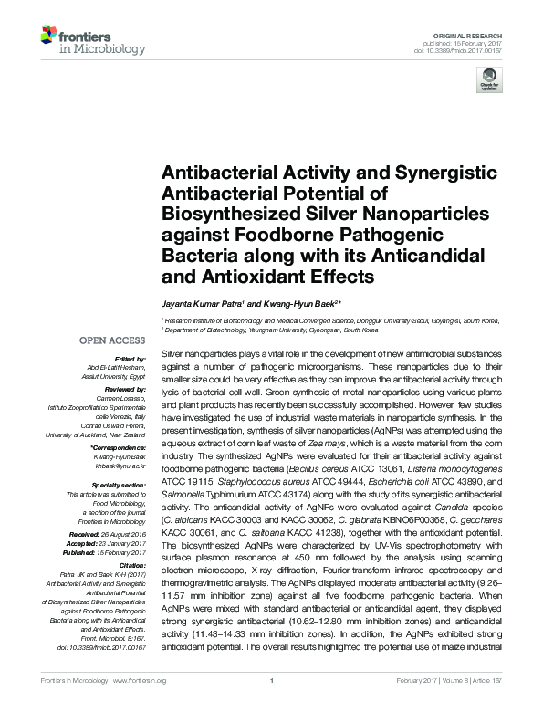 (PDF) Antibacterial Activity and Synergistic Antibacterial Potential of Biosynthesized Silver ...