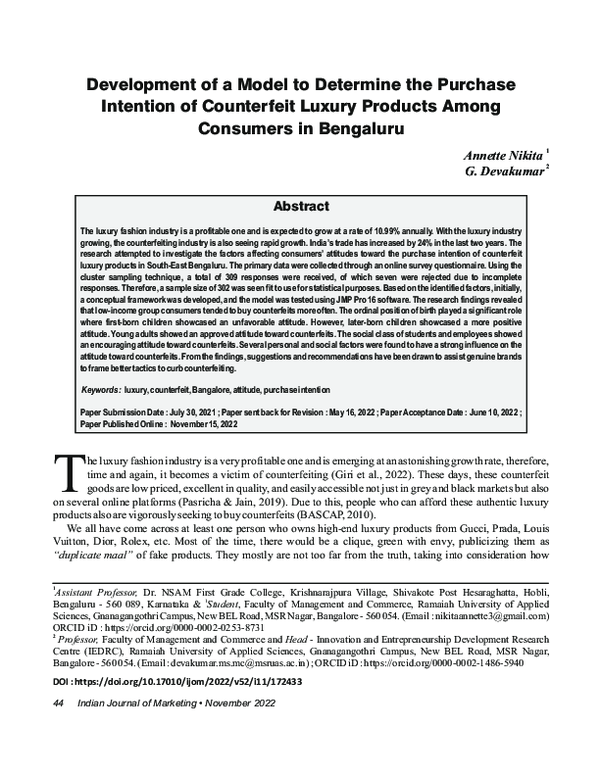 (PDF) Development of a model to determine the purchase intention of counterfeit luxury products ...