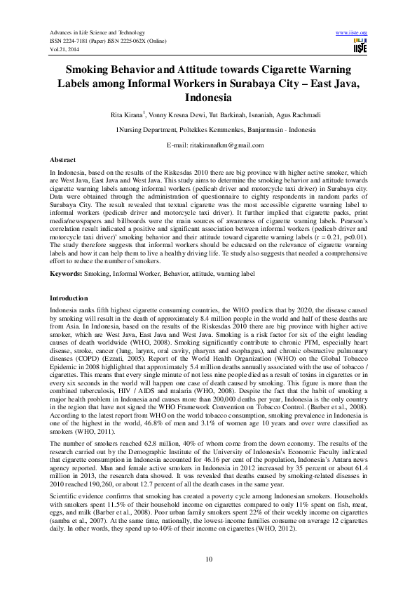 (PDF) Smoking Behavior and Attitude Towards Cigarette Warning Labels ...
