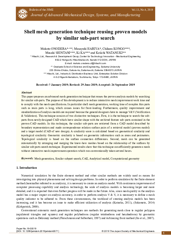 (PDF) Shell mesh generation technique reusing proven models by similar sub-part search