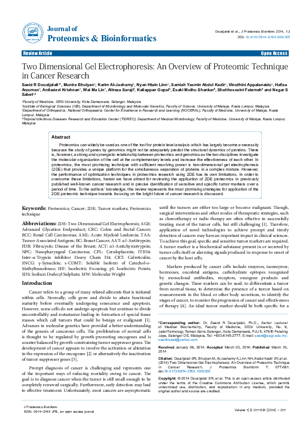 (PDF) Two Dimensional Gel Electrophoresis: An Overview of Proteomic ...