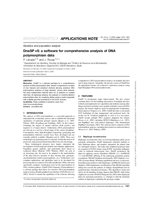 (PDF) DnaSP v5: a software for comprehensive analysis of DNA ...
