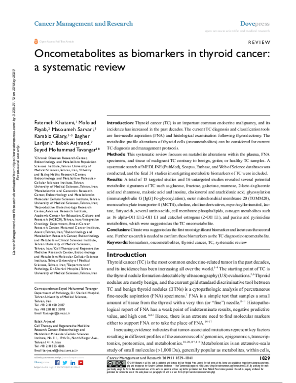 (PDF) Oncometabolites as biomarkers in thyroid cancer: a systematic review