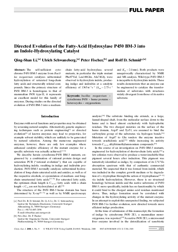 (PDF) Directed Evolution of the Fatty-Acid Hydroxylase P450 BM-3 into ...