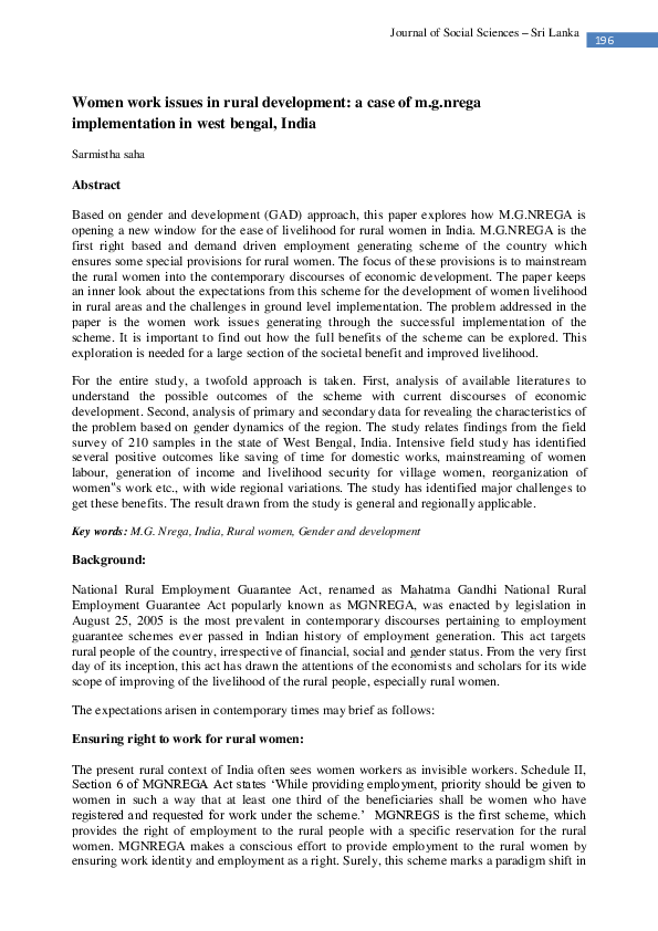 (PDF) Women Work Issues in Rural Development: A Case of Mgnrega ...