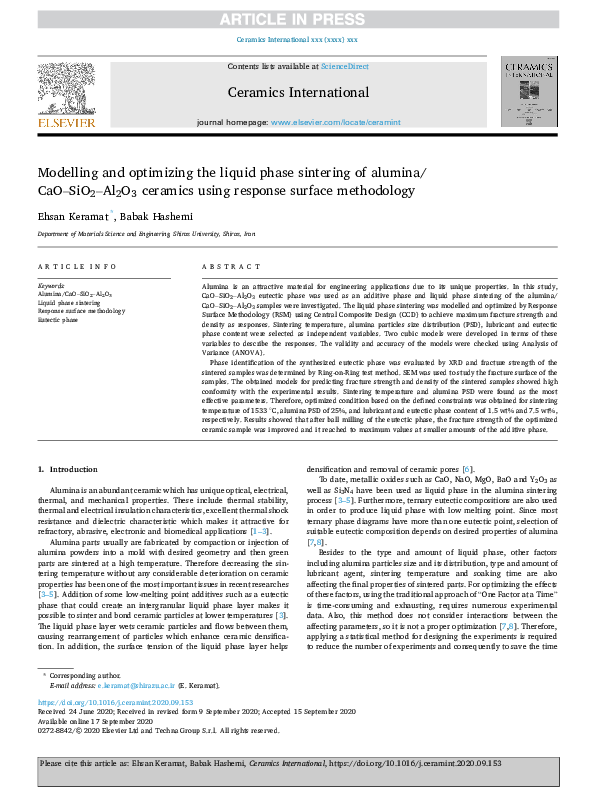 (PDF) Modelling and optimizing the liquid phase sintering of alumina ...