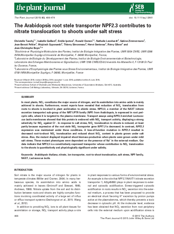 (PDF) The Arabidopsis root stele transporter NPF2.3 contributes to ...