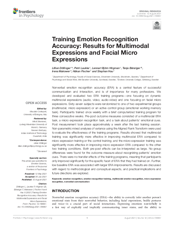 Training Emotion Recognition Accuracy: Results for Multimodal ...