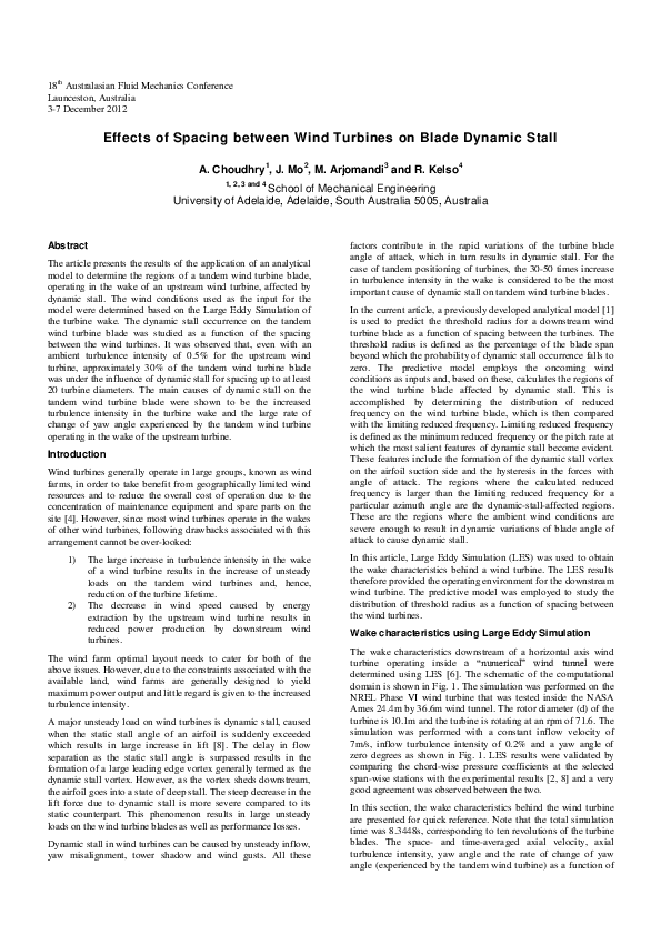 (PDF) Effects of Spacing between Wind Turbines on Blade Dynamic Stall