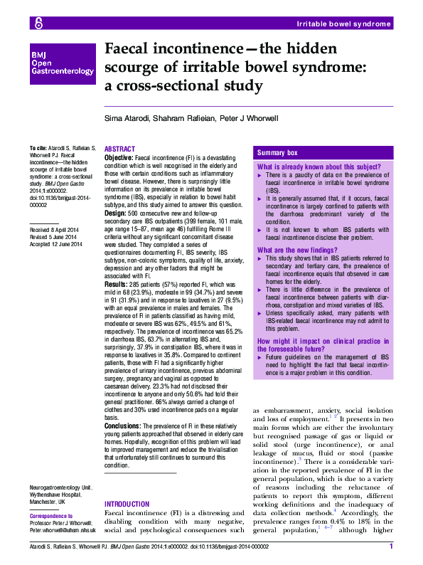(PDF) Faecal incontinence—the hidden scourge of irritable bowel ...