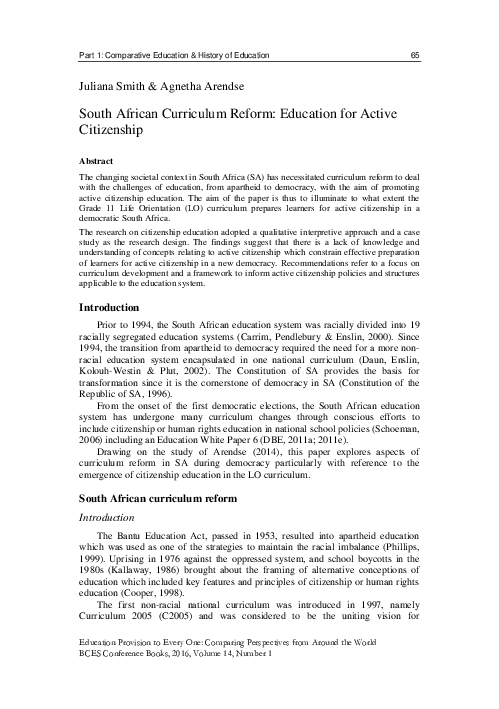 (PDF) South African Curriculum Reform: Education for Active Citizenship
