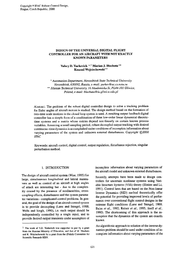 (PDF) Design of the Universal Digital Flight Controller for an Aircraft with Not Exactly Known ...